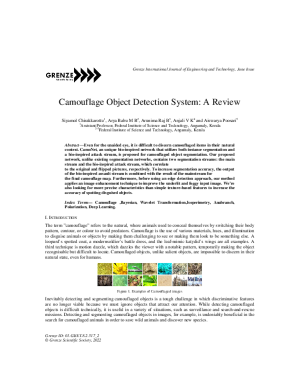 Pdf Camouflage Object Detection System A Review