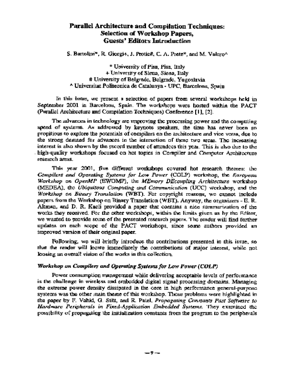 (PDF) Parallel architecture and compilation techniques