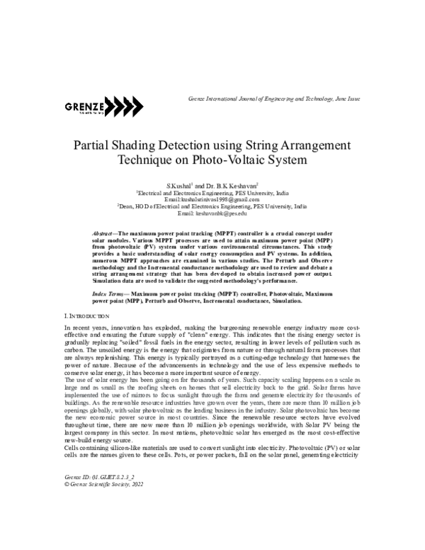 Pdf Partial Shading Detection Using String Arrangement Technique On