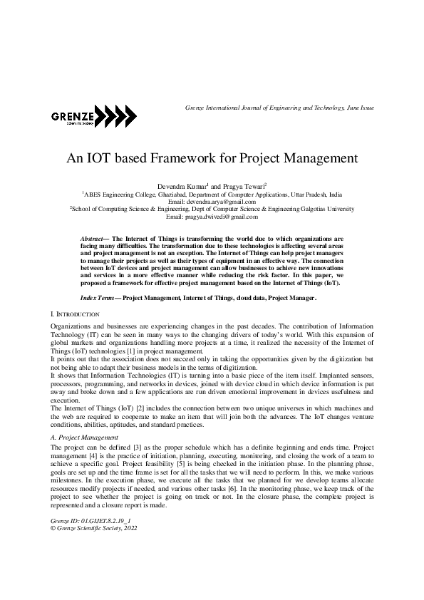 Pdf An Iot Based Framework For Project Management
