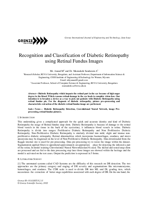 (PDF) Recognition and Classification of Diabetic Retinopathy using Retinal Fundus Images