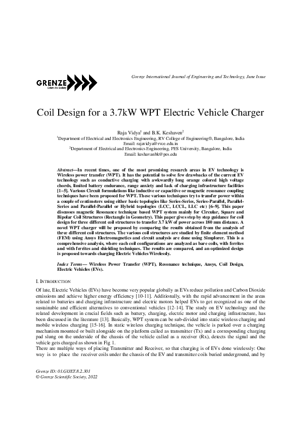 (PDF) Coil Design for a 3.7kW WPT Electric Vehicle Charger