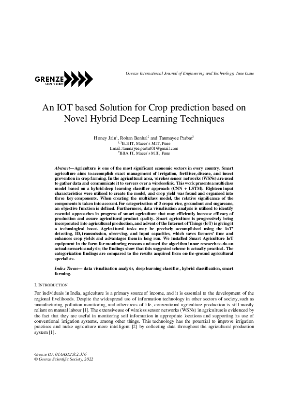 (PDF) An IOT based Solution for Crop prediction based on Novel Hybrid Deep Learning Techniques