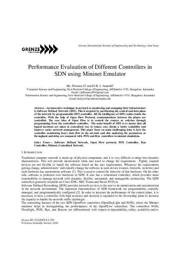 Pdf Performance Evaluation Of Different Controllers In Sdn Using Mininet Emulator