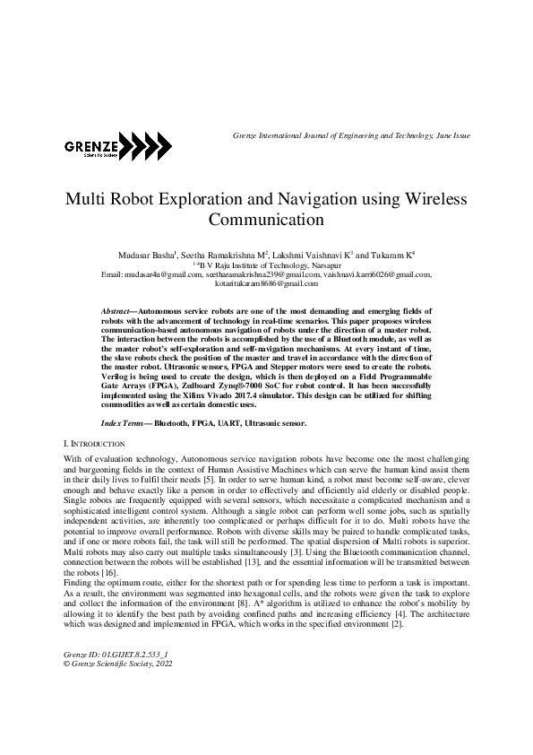 Multi Robot Exploration And Navigation Using Wireless Communication