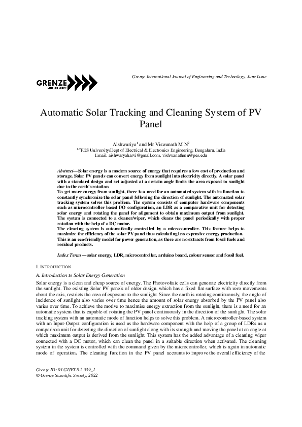 (PDF) Automatic Solar Tracking and Cleaning System of PV Panel