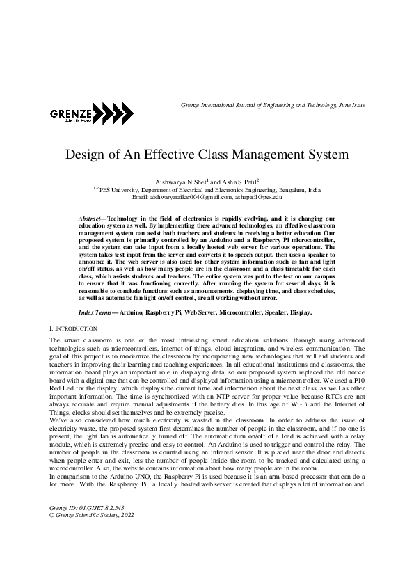 (PDF) Design of An Effective Class Management System