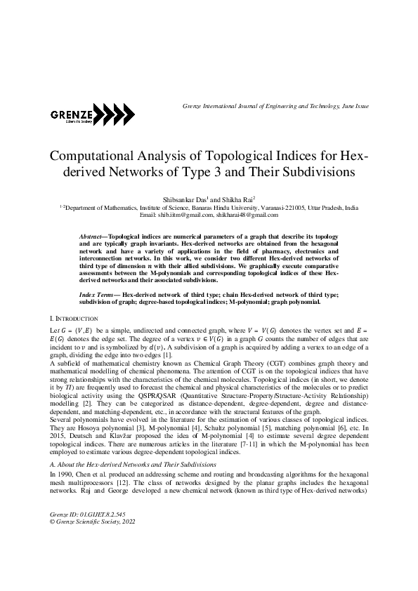 (PDF) Computational Analysis of Topological Indices for Hexderived Networks of Type 3 and Their ...