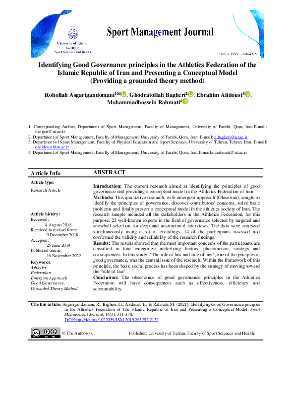 (PDF) Identifying Good Governance principles in the Athletics ...