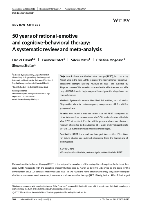 (PDF) 50 years of rational-emotive and cognitive-behavioral therapy: A systematic review and ...