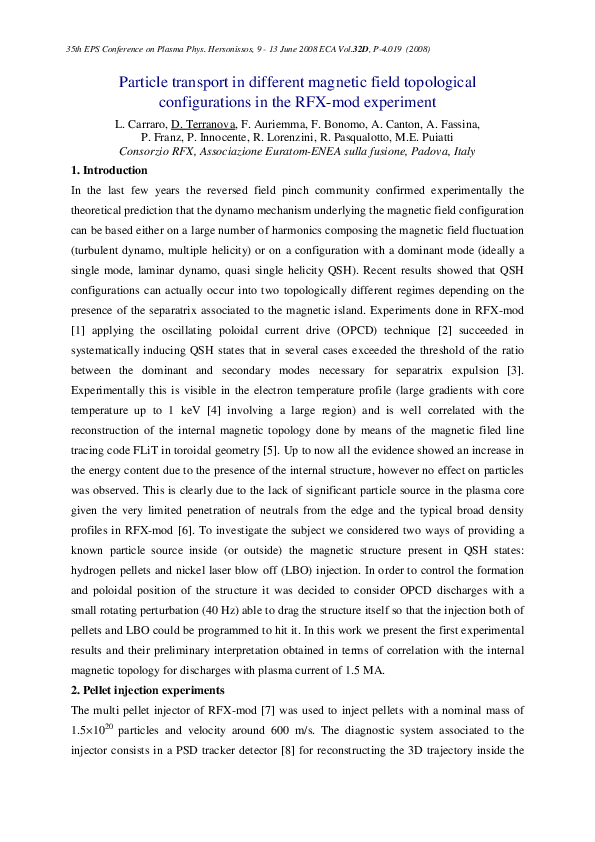 (PDF) Particle transport in different magnetic field topological configurations in the RFX-mod ...