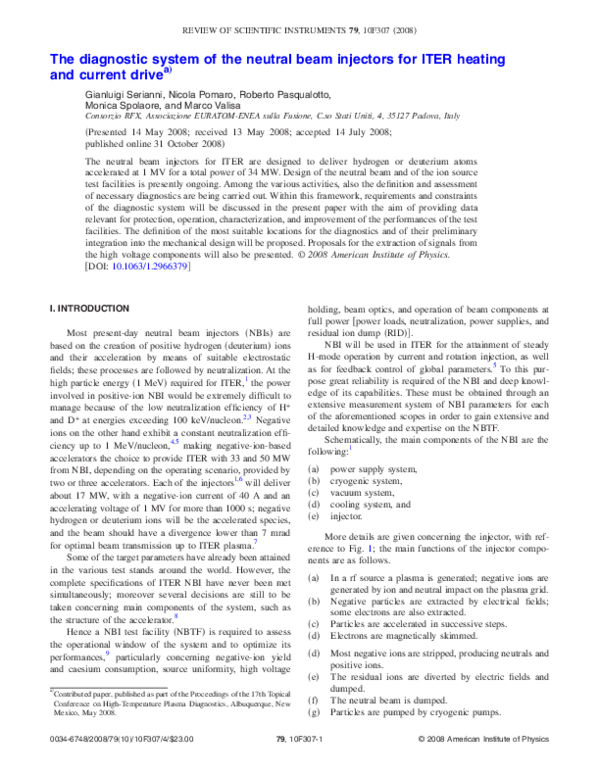 (PDF) The diagnostic system of the neutral beam injectors for ITER ...