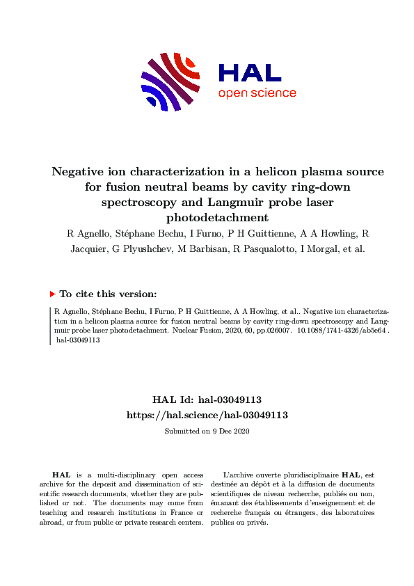 (PDF) Negative ion characterization in a helicon plasma source for ...