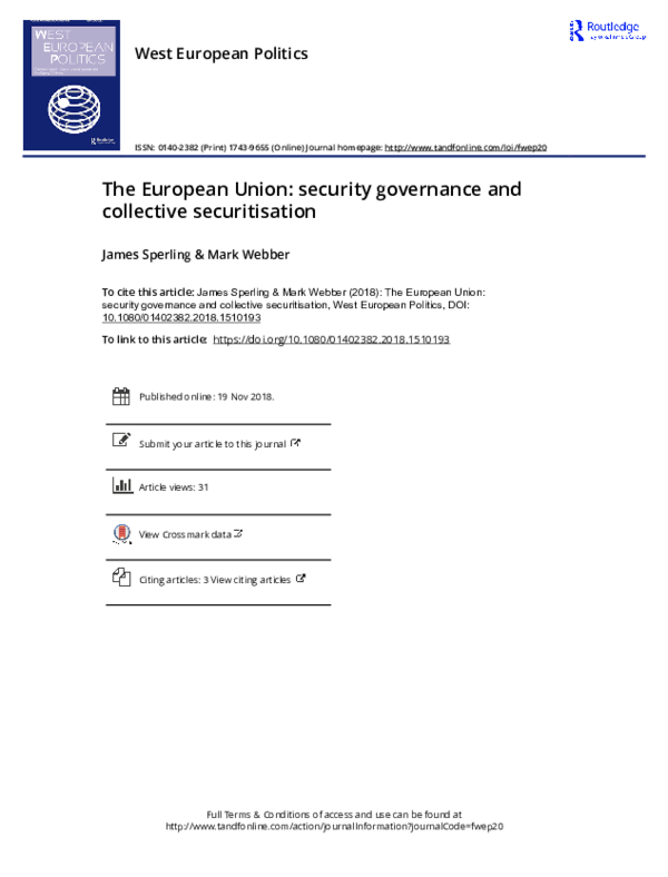 (PDF) The European Union: security governance and collective securitisation