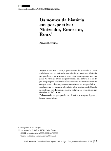 (PDF) Os nomes da história em perspectiva: Nietzsche, Emerson, Roux