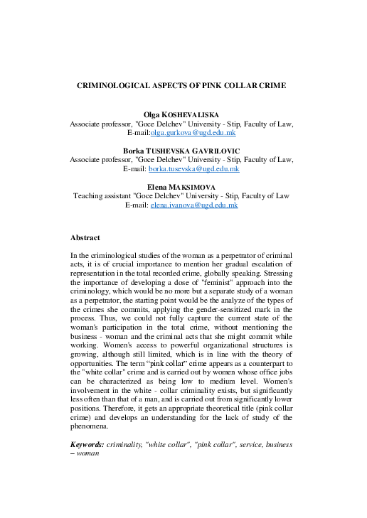 (PDF) CRIMINOLOGICAL ASPECTS OF PINK COLLAR CRIME