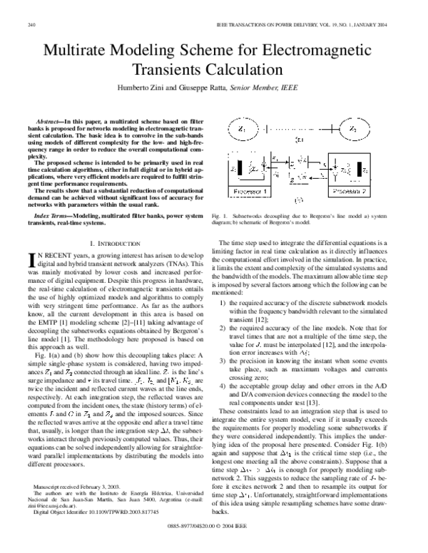 (PDF) Multirate Modeling Scheme for Electromagnetic Transients Calculation | Giuseppe Ratta ...