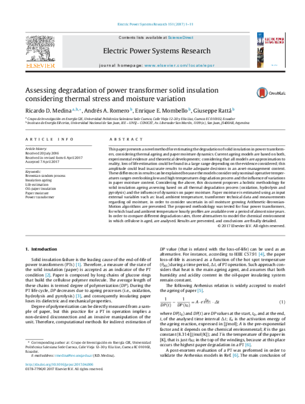 Pdf Assessing Degradation Of Power Transformer Solid Insulation Considering Thermal Stress And