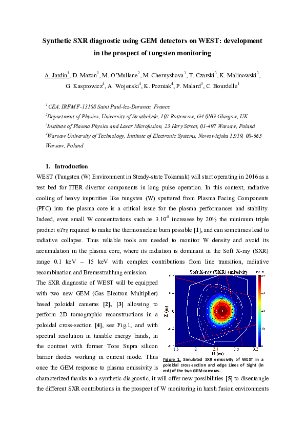 (PDF) Synthetic SXR diagnostic using GEM detectors on WEST: development in the prospect of ...