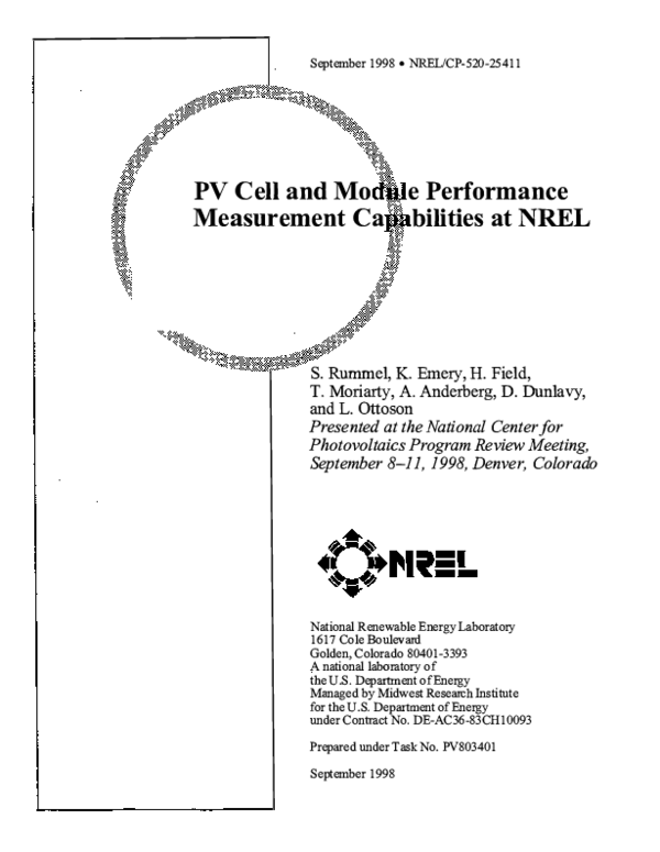 (PDF) PV cell and module performance measurement capabilities at NREL