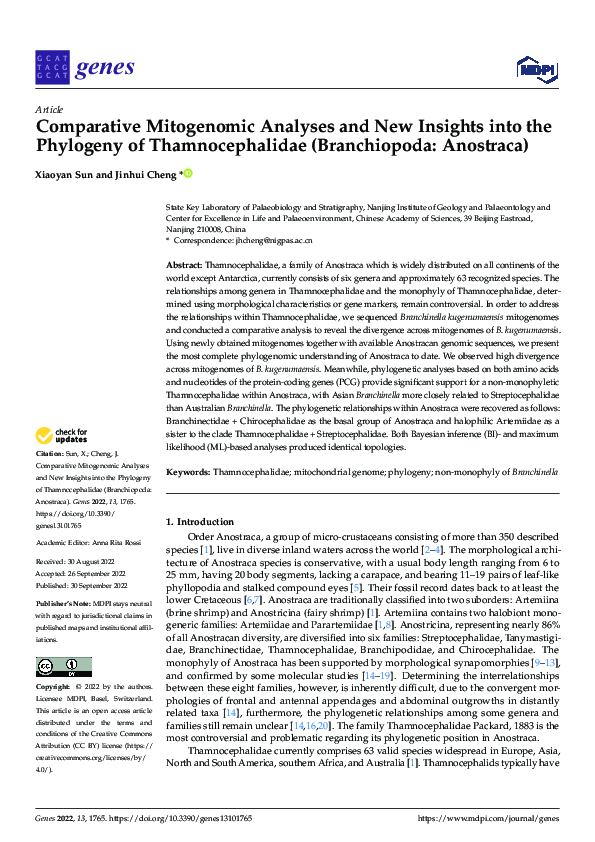 (PDF) Comparative Mitogenomic Analyses and New Insights into the ...