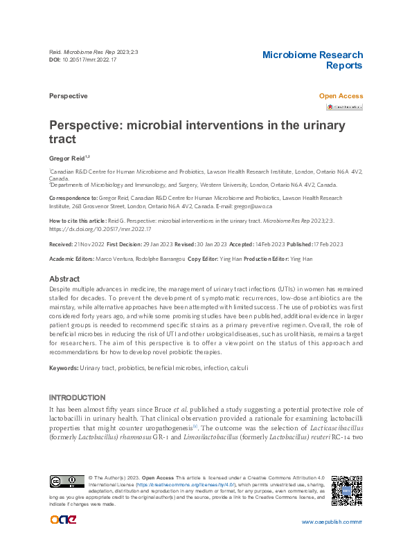 (PDF) Perspective: microbial interventions in the urinary tract