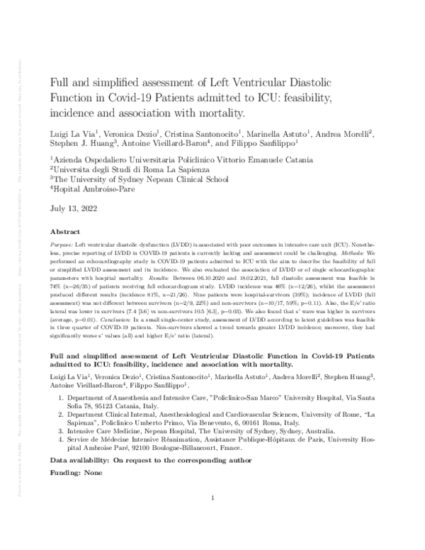 (PDF) Full and simplified assessment of Left Ventricular Diastolic Function in Covid-19 Patients ...