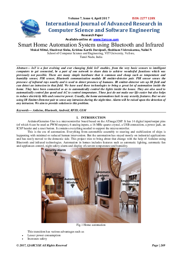 (PDF) Smart Home Automation System using Bluetooth and Infrared