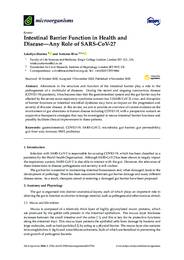 (PDF) Intestinal Barrier Function in Health and Disease—Any Role of ...