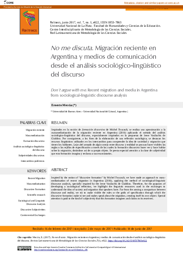 (PDF) Don´t argue with me. Recent migration and media in Argentina from ...