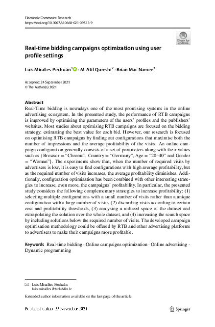 (PDF) Real-time bidding campaigns optimization using user profile settings