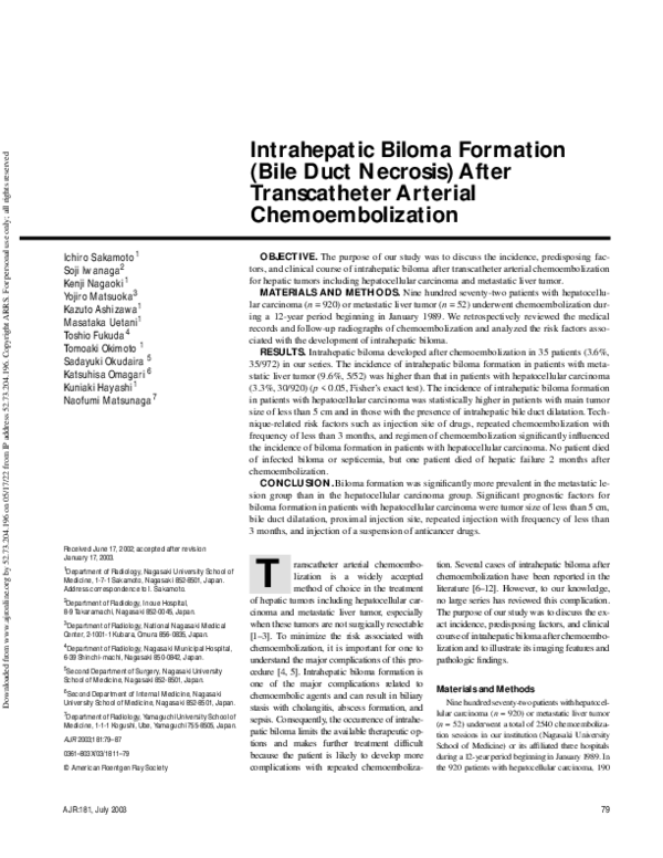 (PDF) Intrahepatic Biloma Formation (Bile Duct Necrosis) After ...