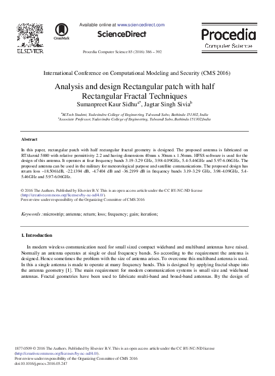 (PDF) Analysis and design Rectangular patch with half circle fractal ...