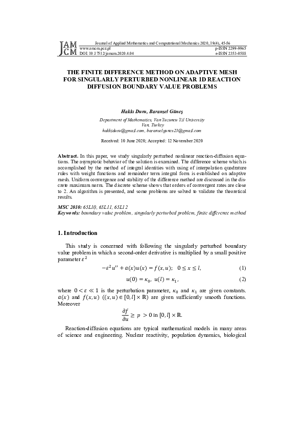 (PDF) The finite difference method on adaptive mesh for singularly perturbed nonlinear 1D ...