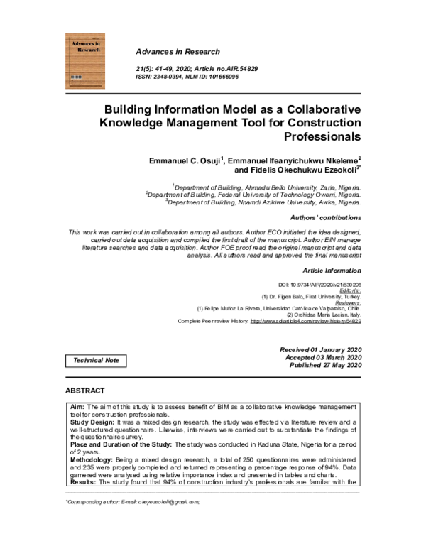 (PDF) Building Information Model as a Collaborative Knowledge Management Tool for Construction ...
