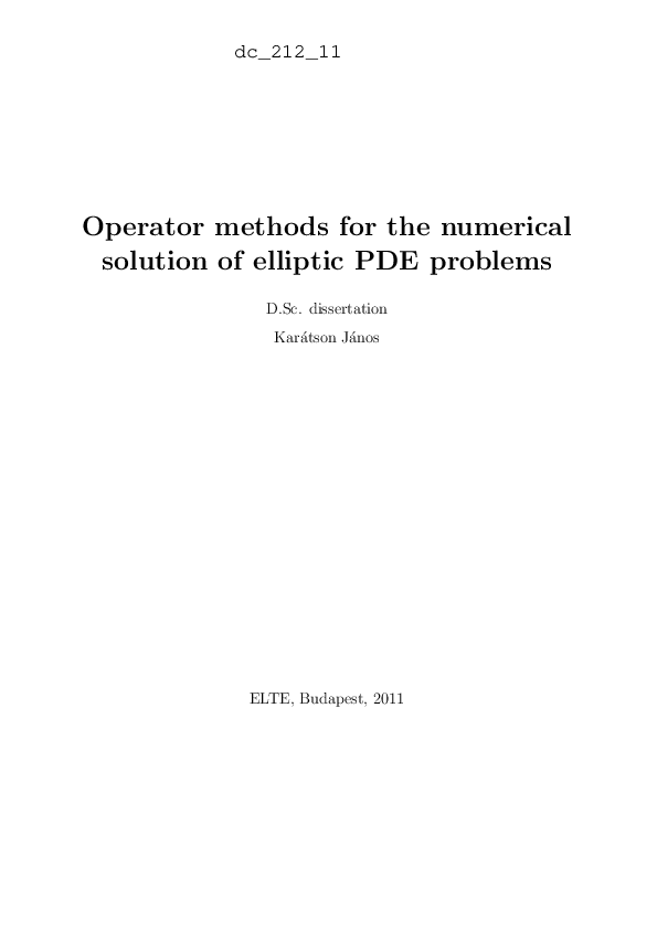 (PDF) Operator methods for the numerical solution elliptic PDE problems