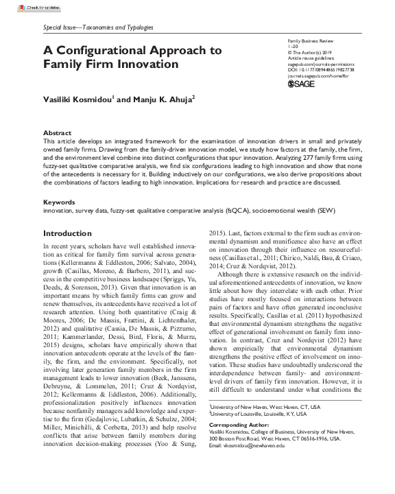 (PDF) A Configurational Approach to Family Firm Innovation