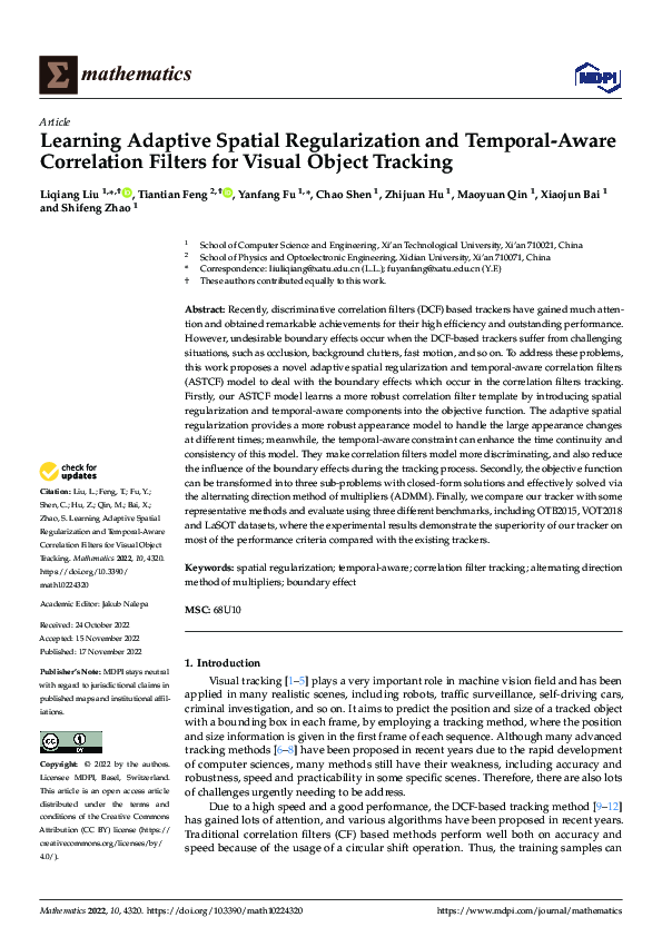 (PDF) Learning Adaptive Spatial Regularization and Temporal-Aware Correlation Filters for Visual ...