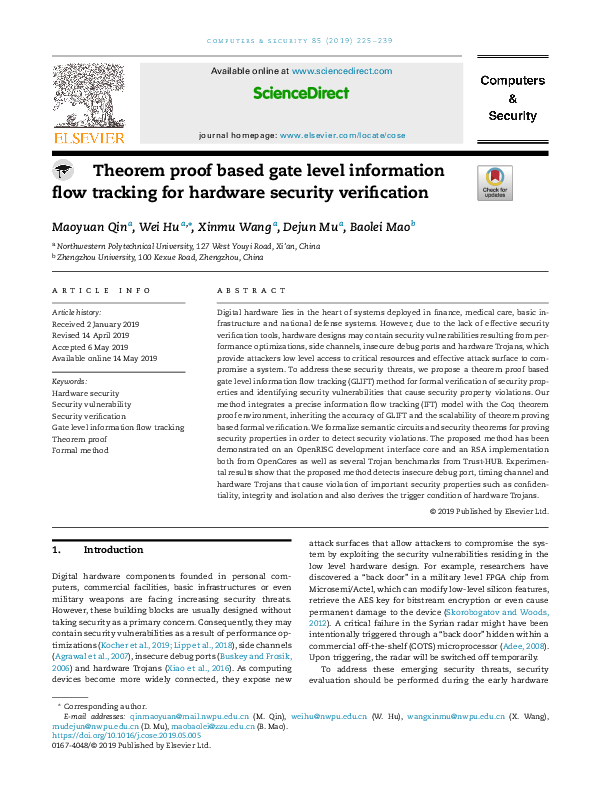 (PDF) Theorem proof based gate level information flow tracking for hardware security verification
