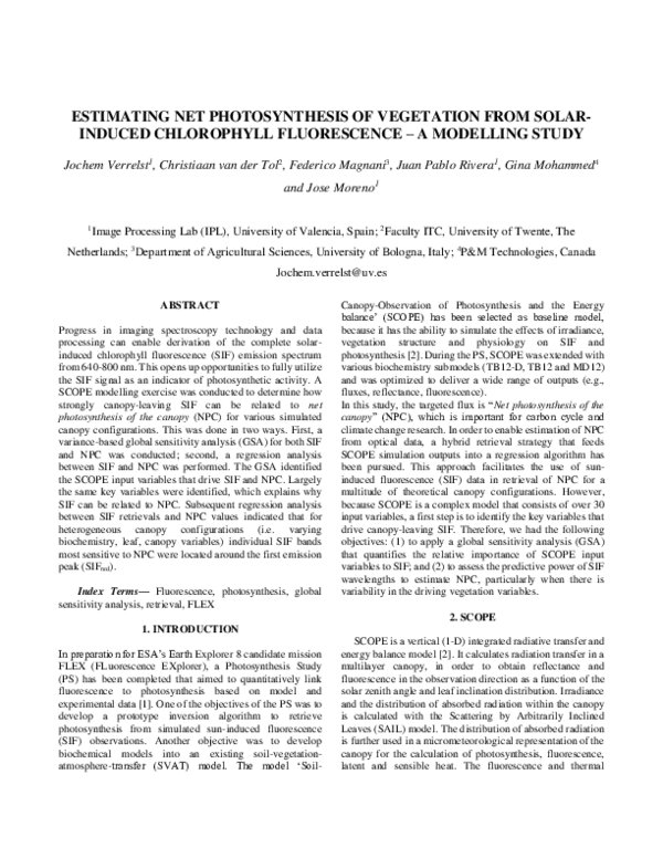 (PDF) Estimating Net Photosynthesis of Vegetation from Solar-Induced ...