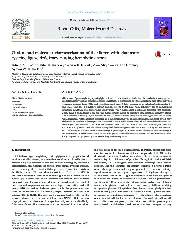 (PDF) Clinical and molecular characterization of 6 children with ...