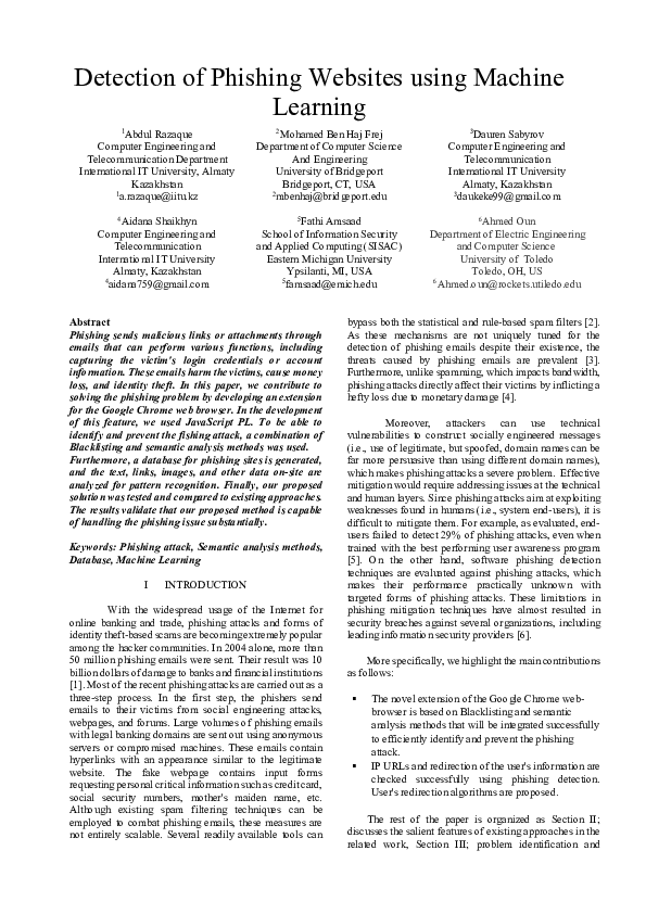 Pdf Detection Of Phishing Websites Using Machine Learning Approach