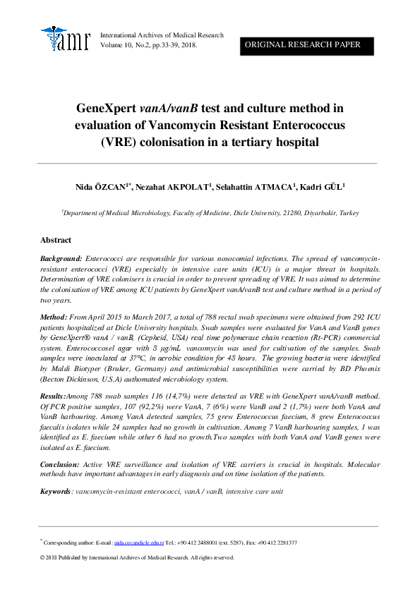 (PDF) GeneXpert vanA/vanB test and culture method in evaluation of ...
