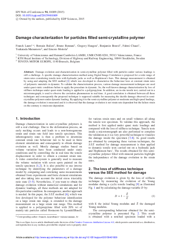 (PDF) Damage characterization for particles filled semi-crystalline polymer