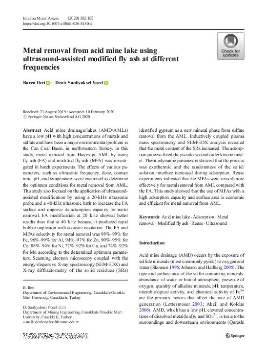 (PDF) Metal removal from acid mine lake using ultrasound-assisted ...
