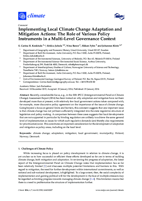 (PDF) Implementing Local Climate Change Adaptation and Mitigation ...