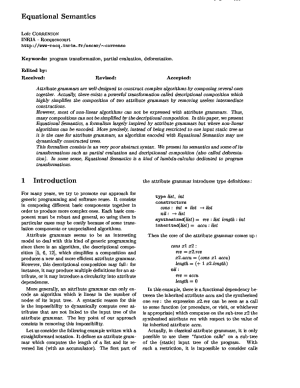 (PDF) Equational Semantics