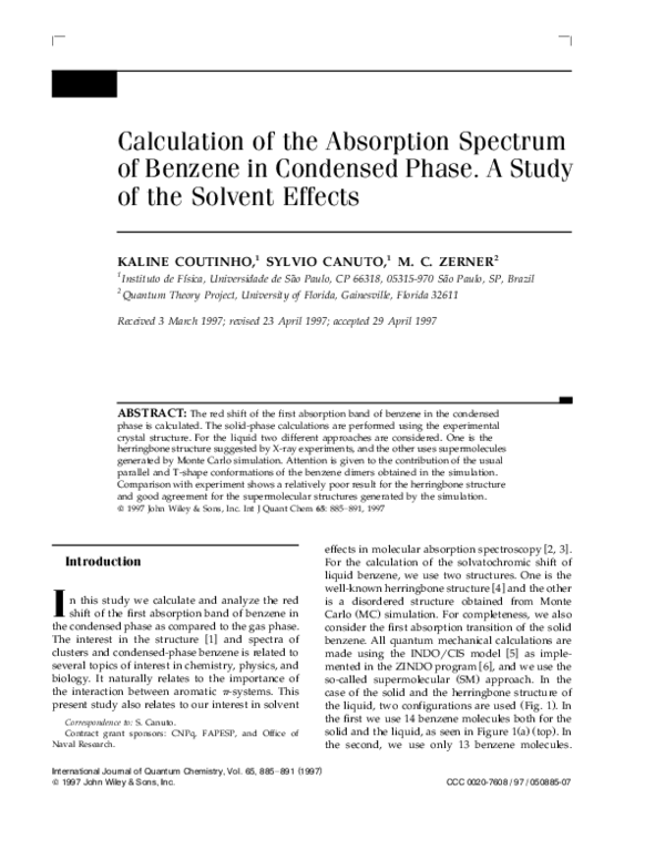 (PDF) Calculation of the absorption spectrum of benzene in condensed ...