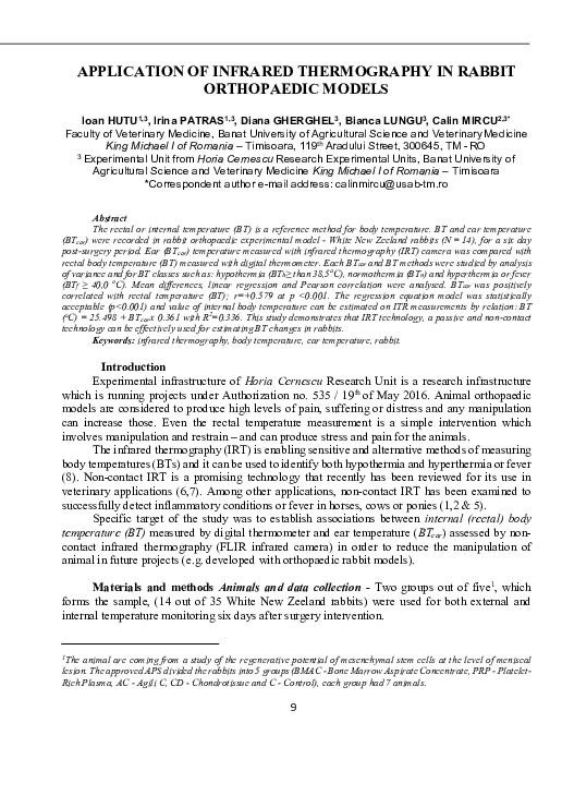 (PDF) Application of Infrared Thermography in Rabbit Orthopaedic Models