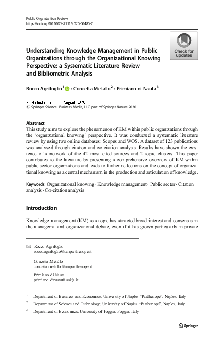 (PDF) Understanding Knowledge Management in Public Organizations through the Organizational ...